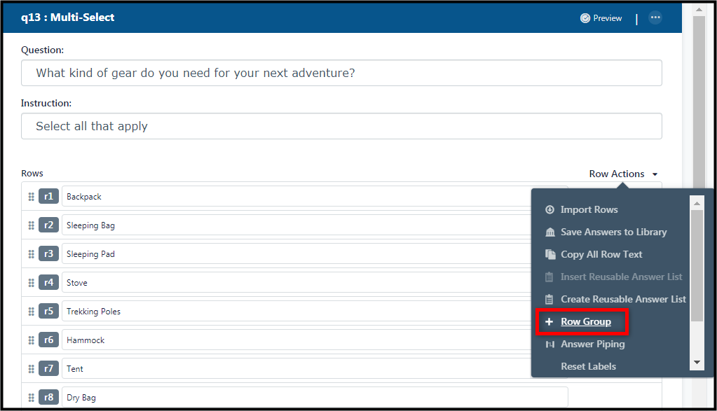 Adding Answer Groups – Surveys