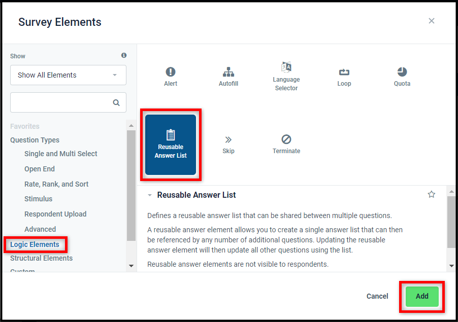 Reusable Answer List Element – Surveys