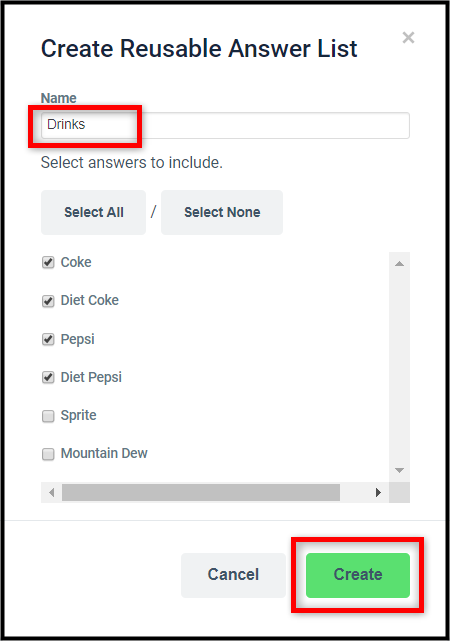 Reusable Answer List Element – Surveys