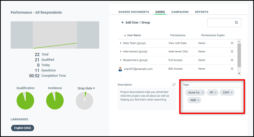 Tagging Projects – Surveys